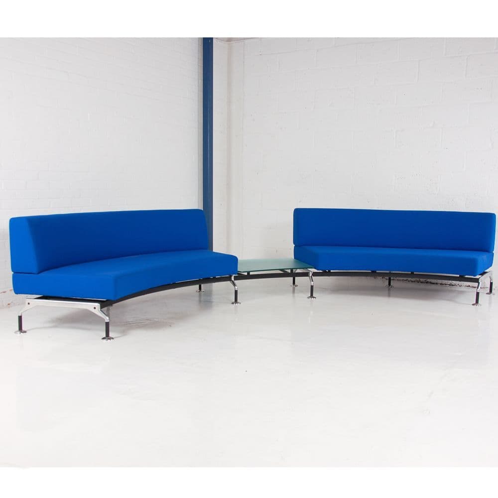 Curved Reception Sofa | Blue Reception Seat | S Shape Sofa