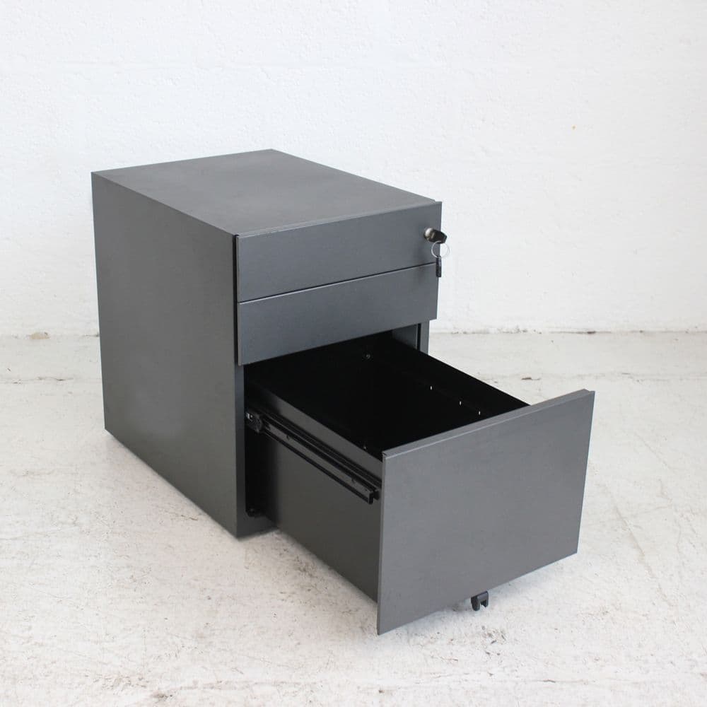 Graphite 3 Drawer Pedestal | Grey drawers | Metal under desk drawers