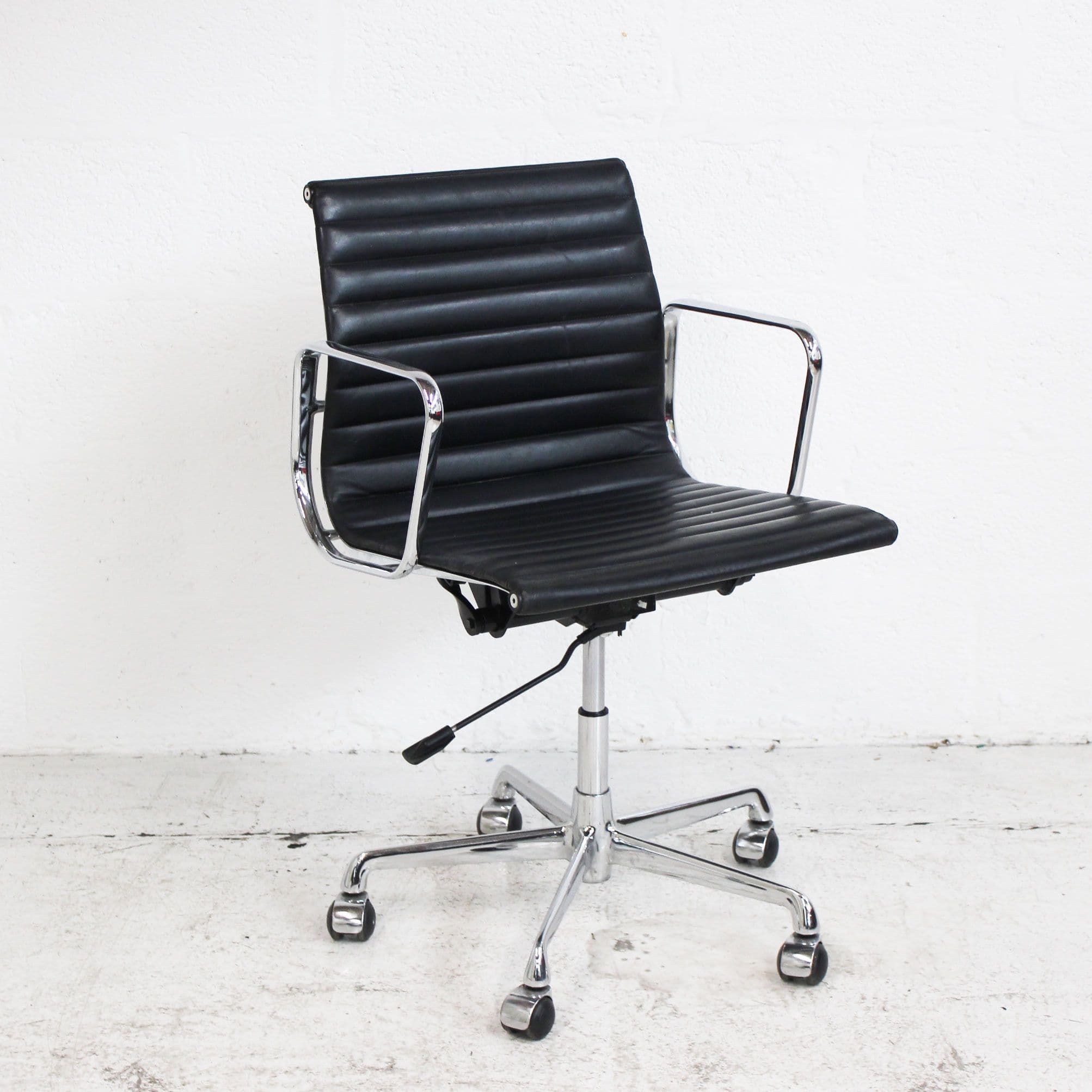 ICF Eames EA108 – Black Leather | Leather Meeting Chair | Ribbed ...