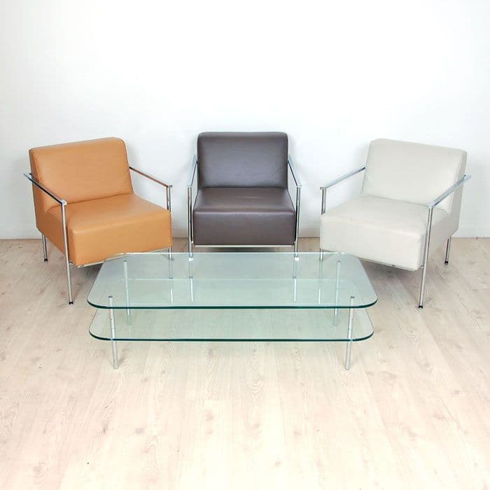 Kron Leather Reception Seating With Chrome | real leather chair ...