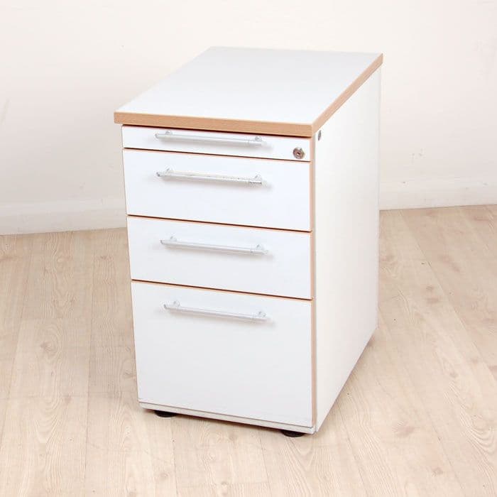 Lockable White Three Drawer Desk Height Pedestal | white pedestal ...