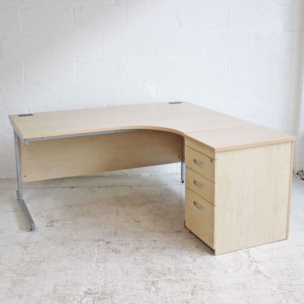 Maple Cantilever Radial Desk & Pedestal (Left or Right Hand) | Curved ...