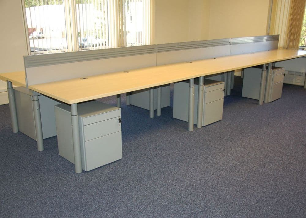 Maple Double Bench Desk | bench desk on silver base | multi user office ...