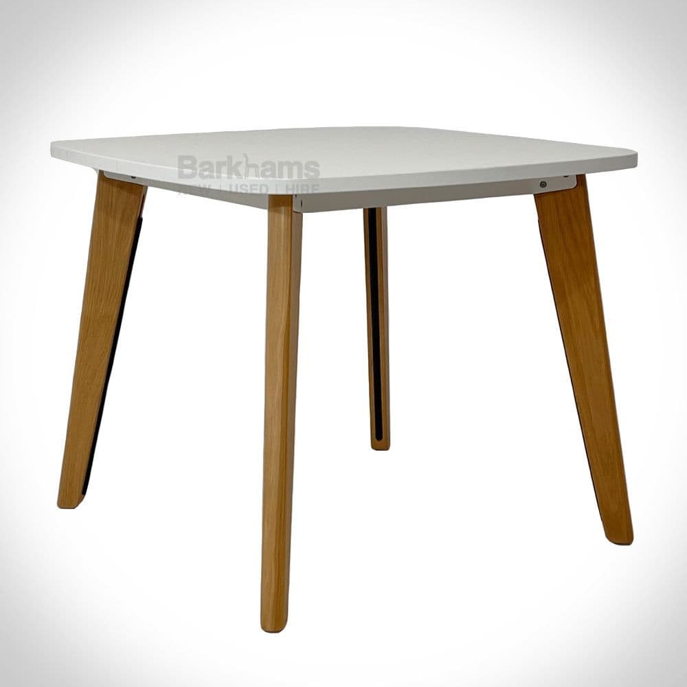 Nova Meeting Table | Refurbished Nova Meeting Table in White MFC supported by an Oak Leg Frame.