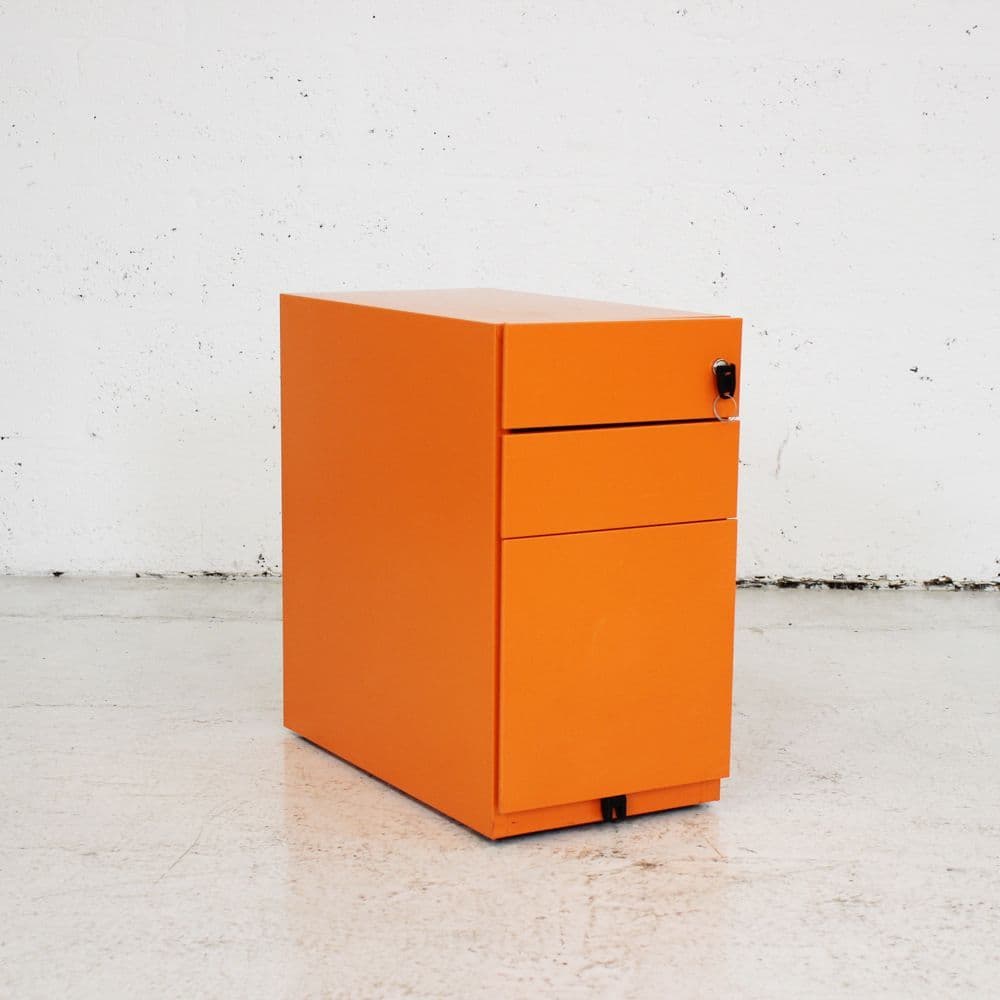 Orange Under Desk Pedestal | Orange desk drawers | Orange metal drawers