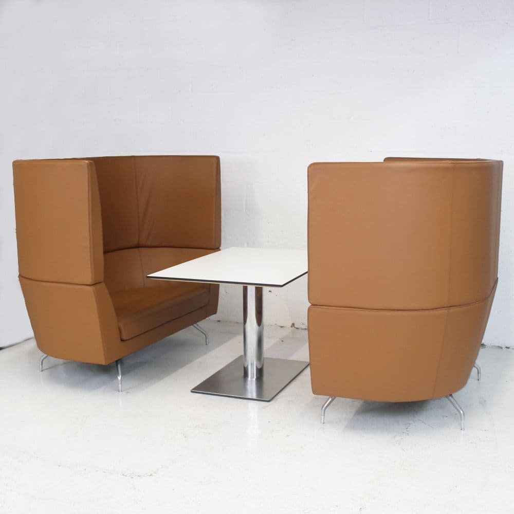 Orangebox Cwtch - Tan Leather | meeting pod | highback sofa