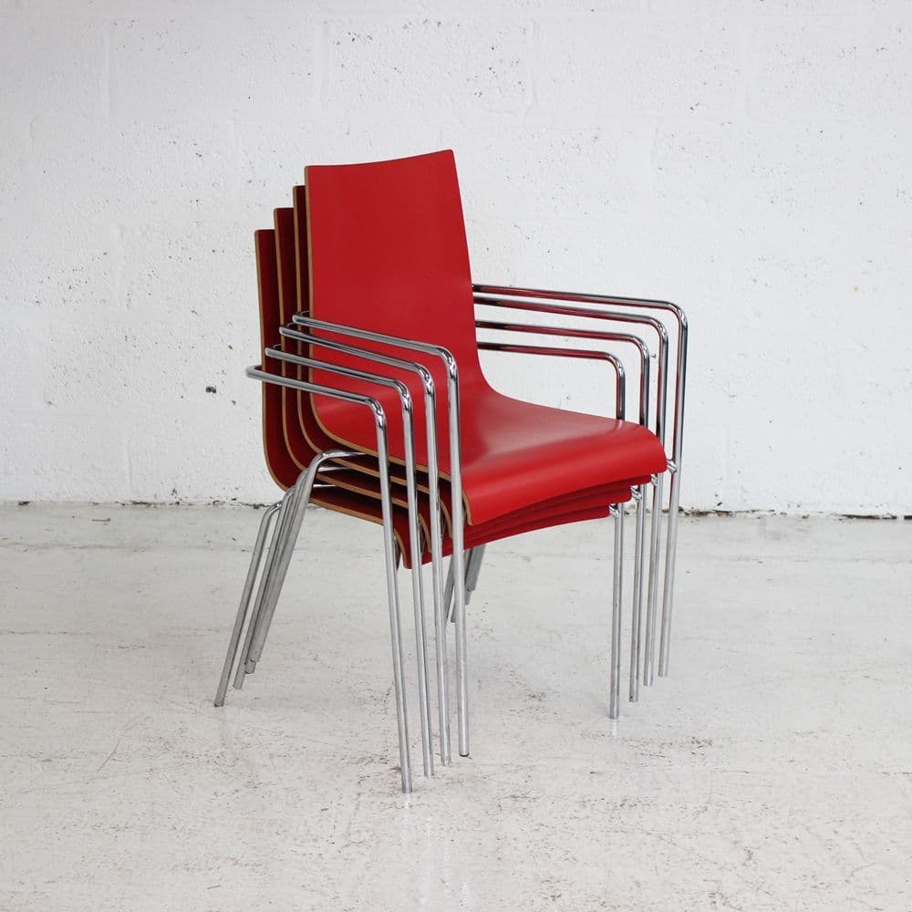 Red Stacking Canteen Chair | Red cafe chair | stacking bistro chair
