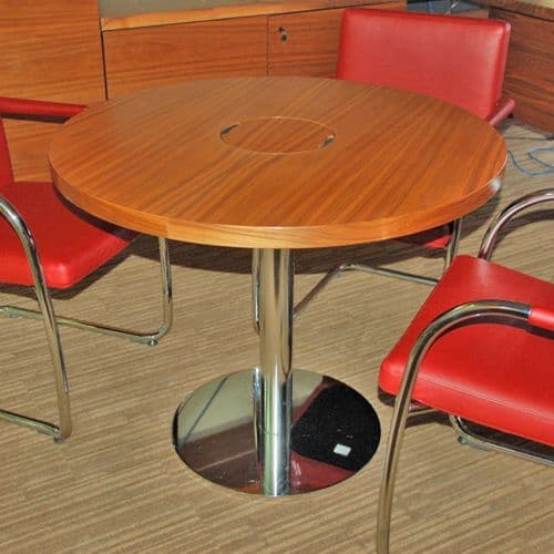 Round Walnut Veneer Table 900mm Diameter | circular table with chrome ...