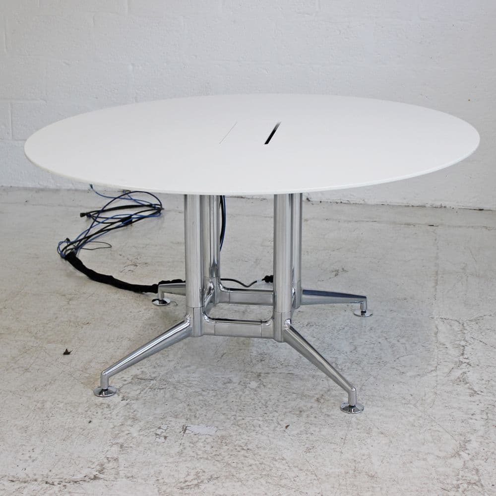 Round White Table with Power Module | Large round table | White meeting ...