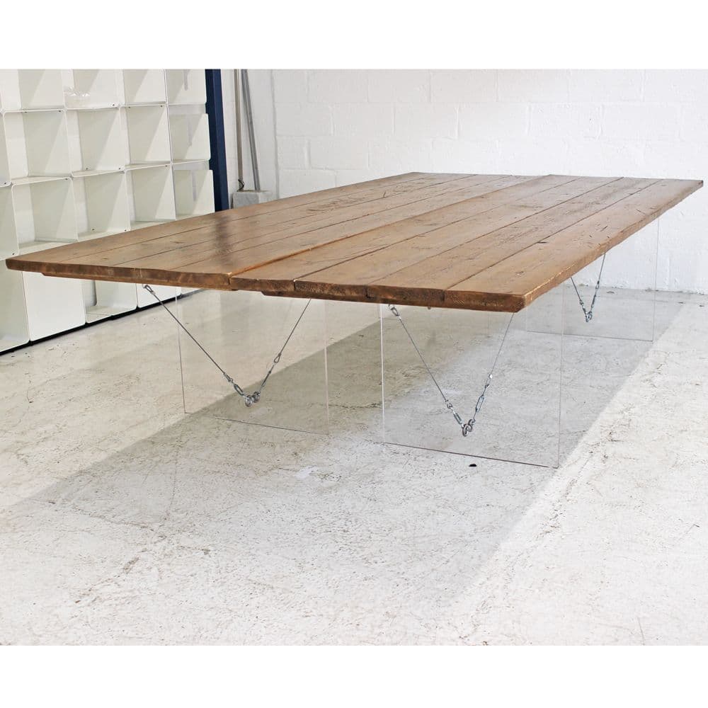 Scaffold Table with Acrylic Base | rustic table | reclaimed table