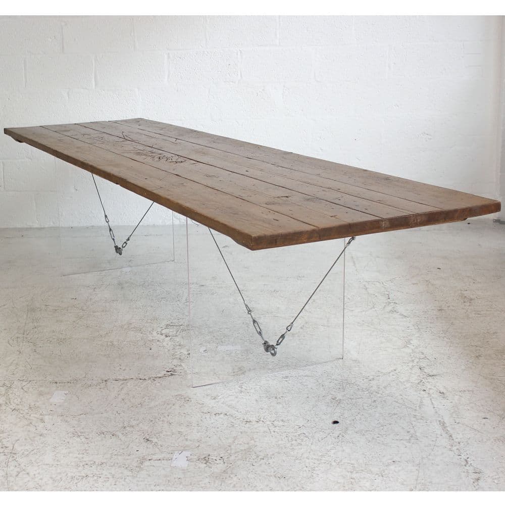 Scaffold Table with Acrylic Base | rustic table | reclaimed table