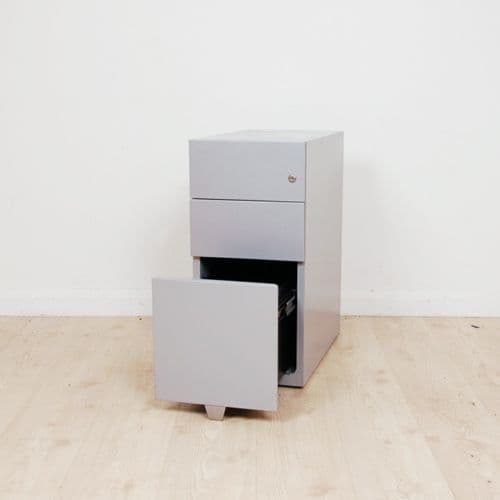 Slim Silver Pedestals | narrow filing drawers | under desk silver drawers
