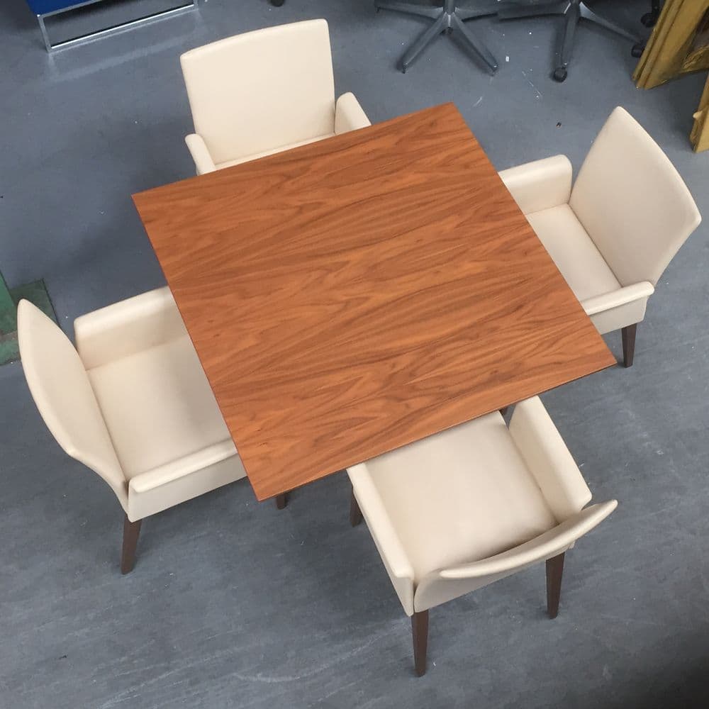 Square Walnut Veneer Table on Chrome Pole Base | wooden meeting table ...