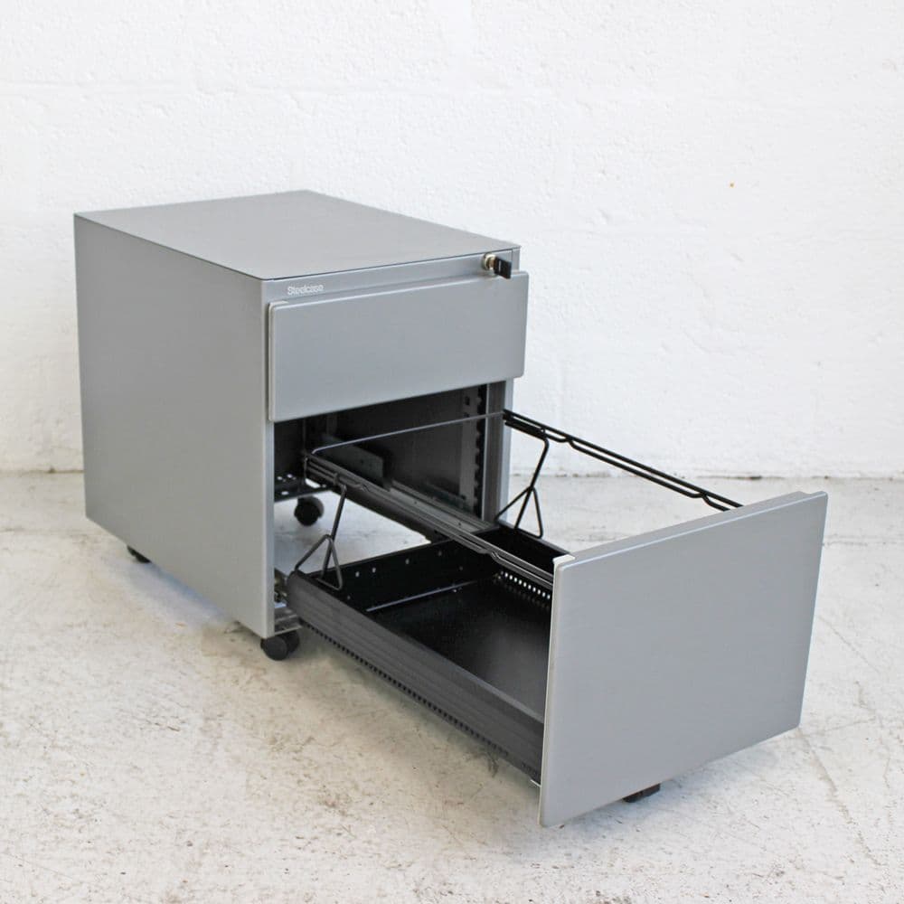 Steelcase Two Drawer Pedestal | Silver Under Desk Drawers | Silver Pedestal