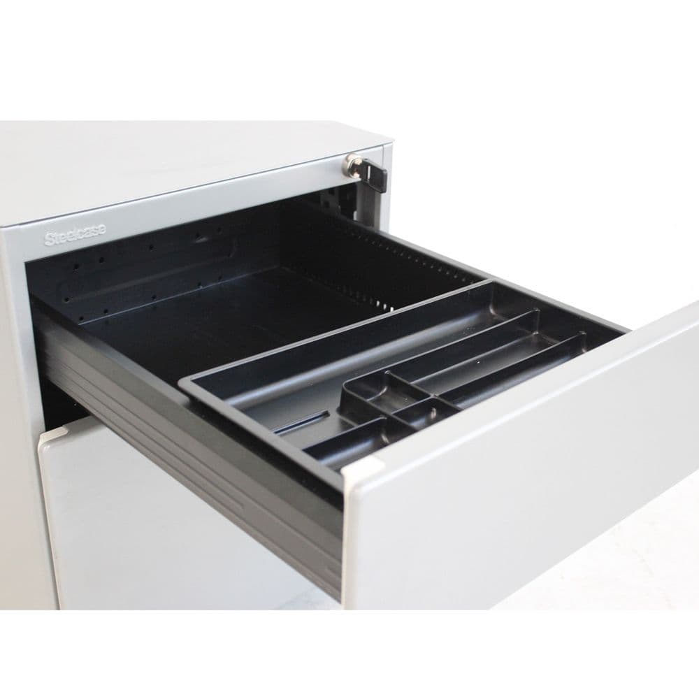 Steelcase Two Drawer Pedestal | Silver Under Desk Drawers | Silver Pedestal