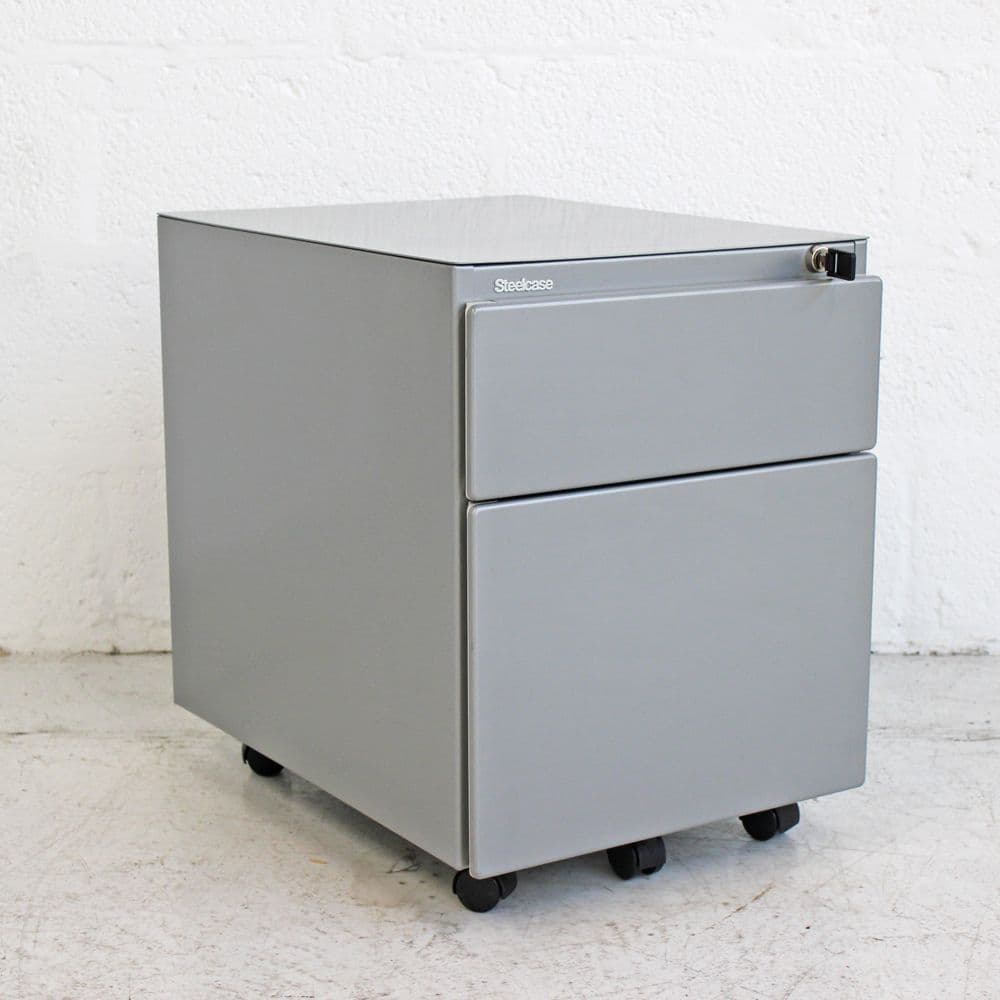 Steelcase Two Drawer Pedestal | Silver Under Desk Drawers | Silver Pedestal