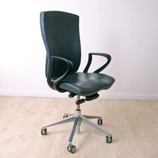 Task High Back Blue/Grey Leather Operator Chair | leather swivel chair ...