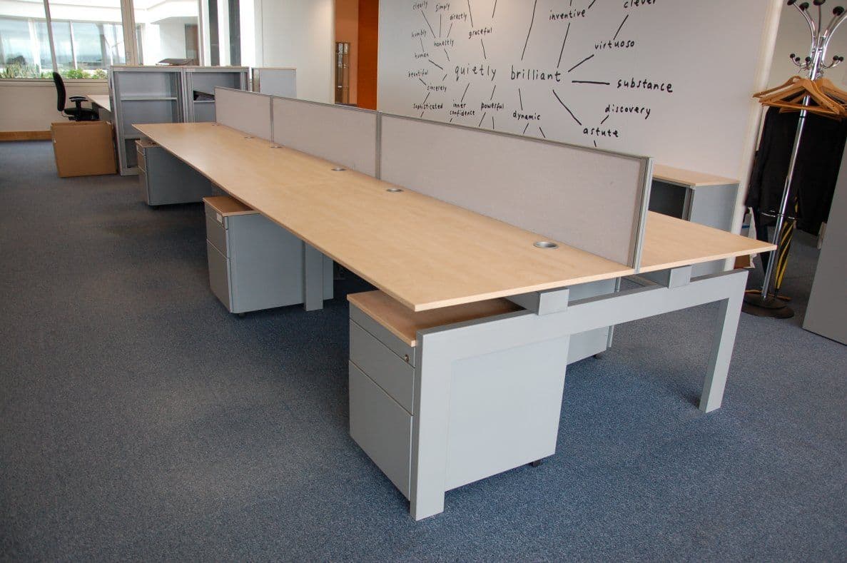 Techo Platform Bench Desk | bench desk on silver base | multi person desk