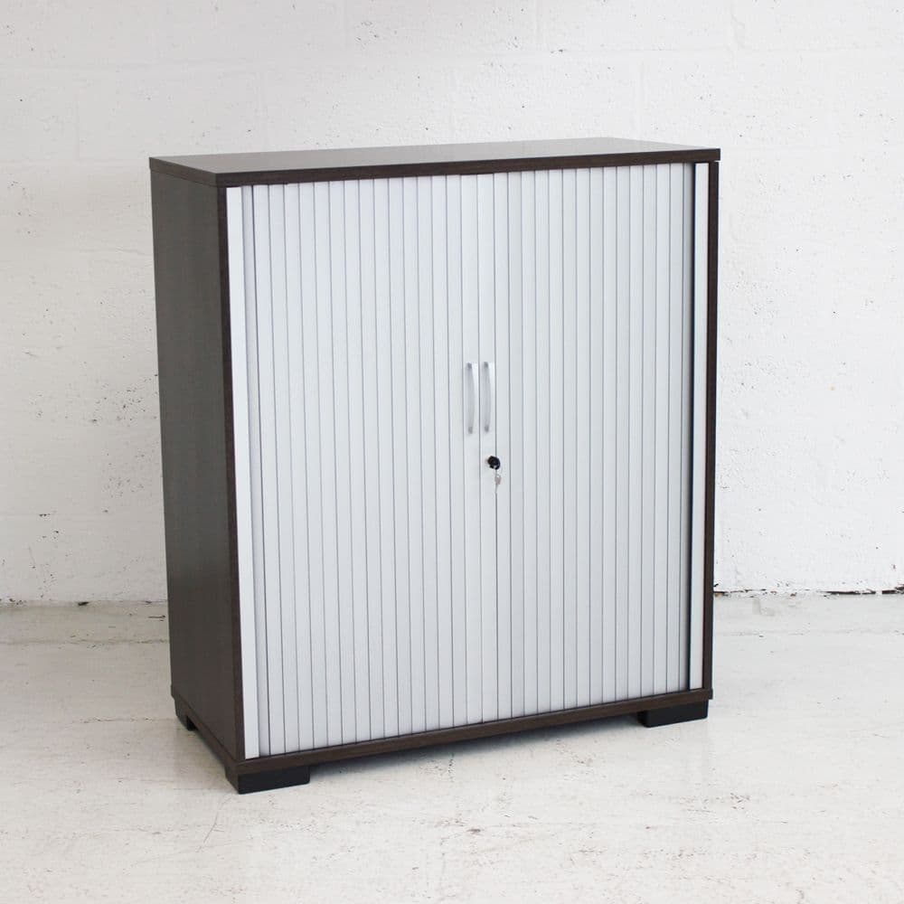 Walnut tambour with silver doors | wooden tambour | cupboard storage