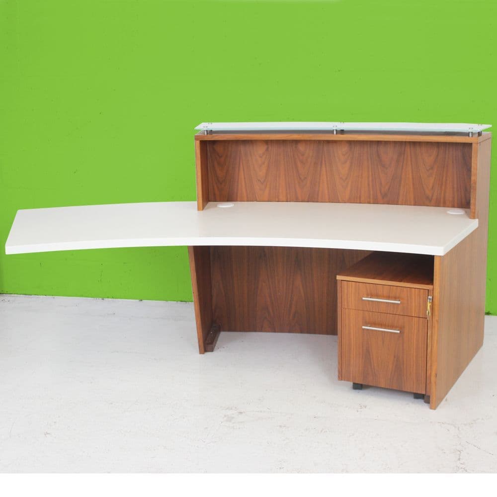 Walnut veneer reception desk | curved reception desk | wooden counter unit