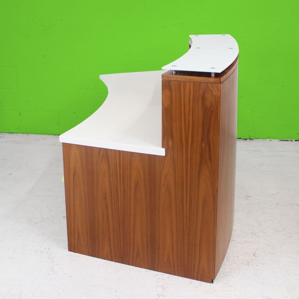 Walnut veneer reception desk | curved reception desk | wooden counter unit