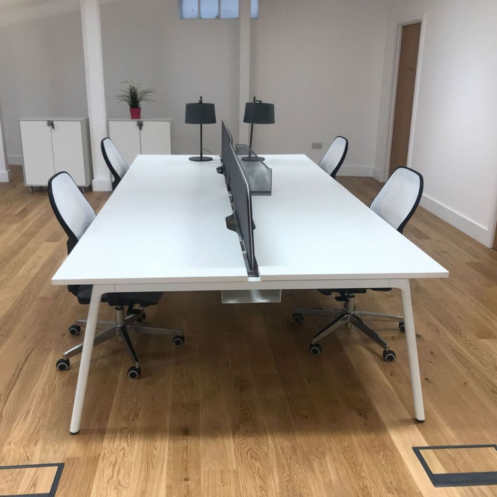 White Bench Desk with Screens | Multi person desk | White office desk