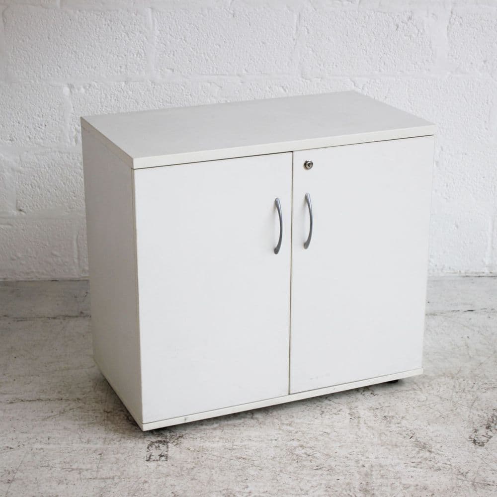 White Double Door Cupboard | End of desk cupboard | Lockable cupboard