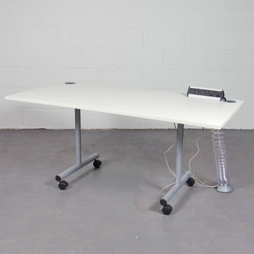 White Flip Top Table with desk mounted power modules | folding table ...