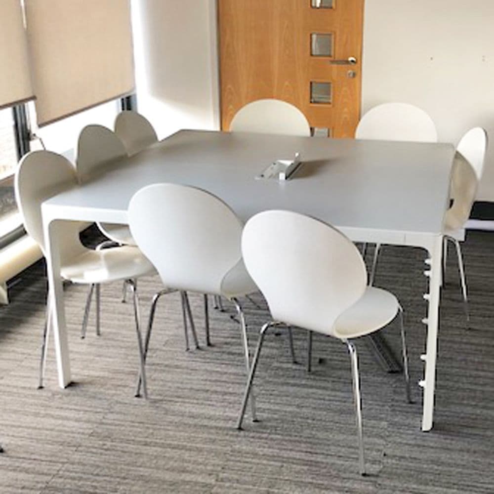 White Meeting Table with Minimalistic Base | Square Meeting Table ...