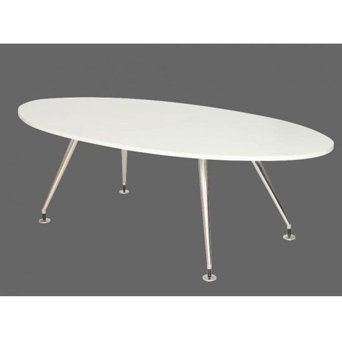 White Oval Meeting Table on Chrome Four Legged Frame | white round ...