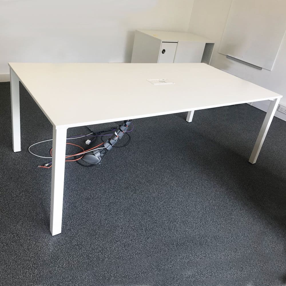 White Rectangular Meeting Table with Central Power Module | White ...