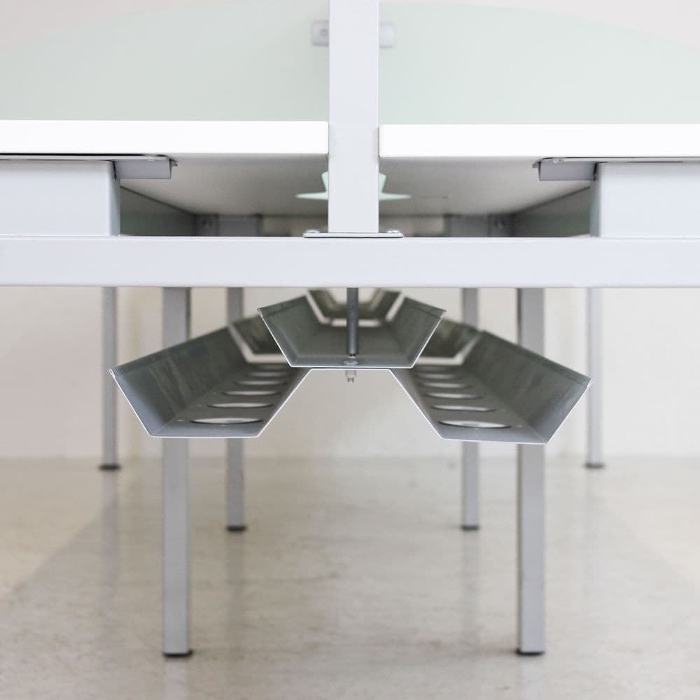 White Senator Bench Desks | white desk with legged frame | silver frame ...
