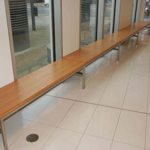 Wooden Veneer Bench Seating | wooden bench | long bench with metal base