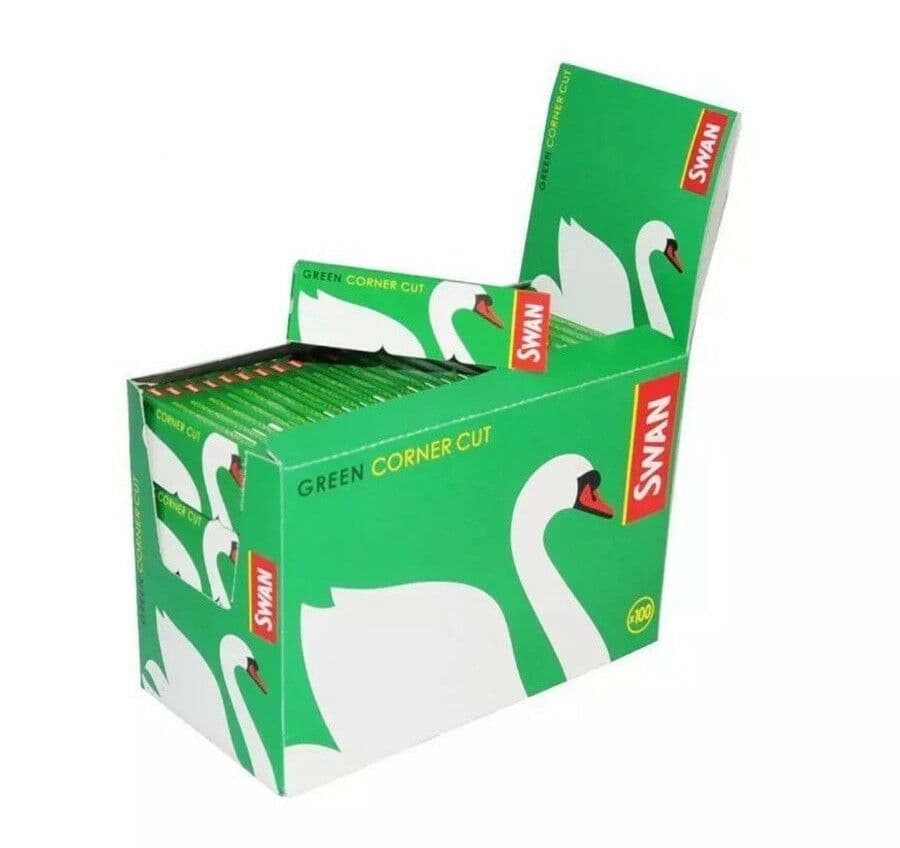 Full Box 100 Booklets of Swan Green Corner Cut Cigarette Rolling Papers