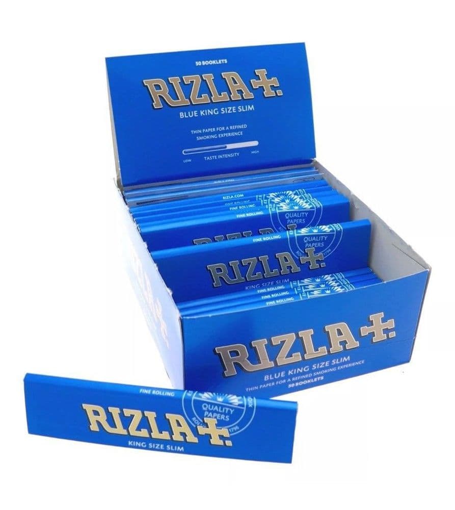 Full Box of 50 Booklets Rizla King Size Blue Slim Rolling Cigarette Papers