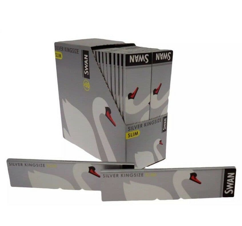 Full Box of 50 Booklets Swan Silver Kingsize Slim Cigarette Rolling Papers