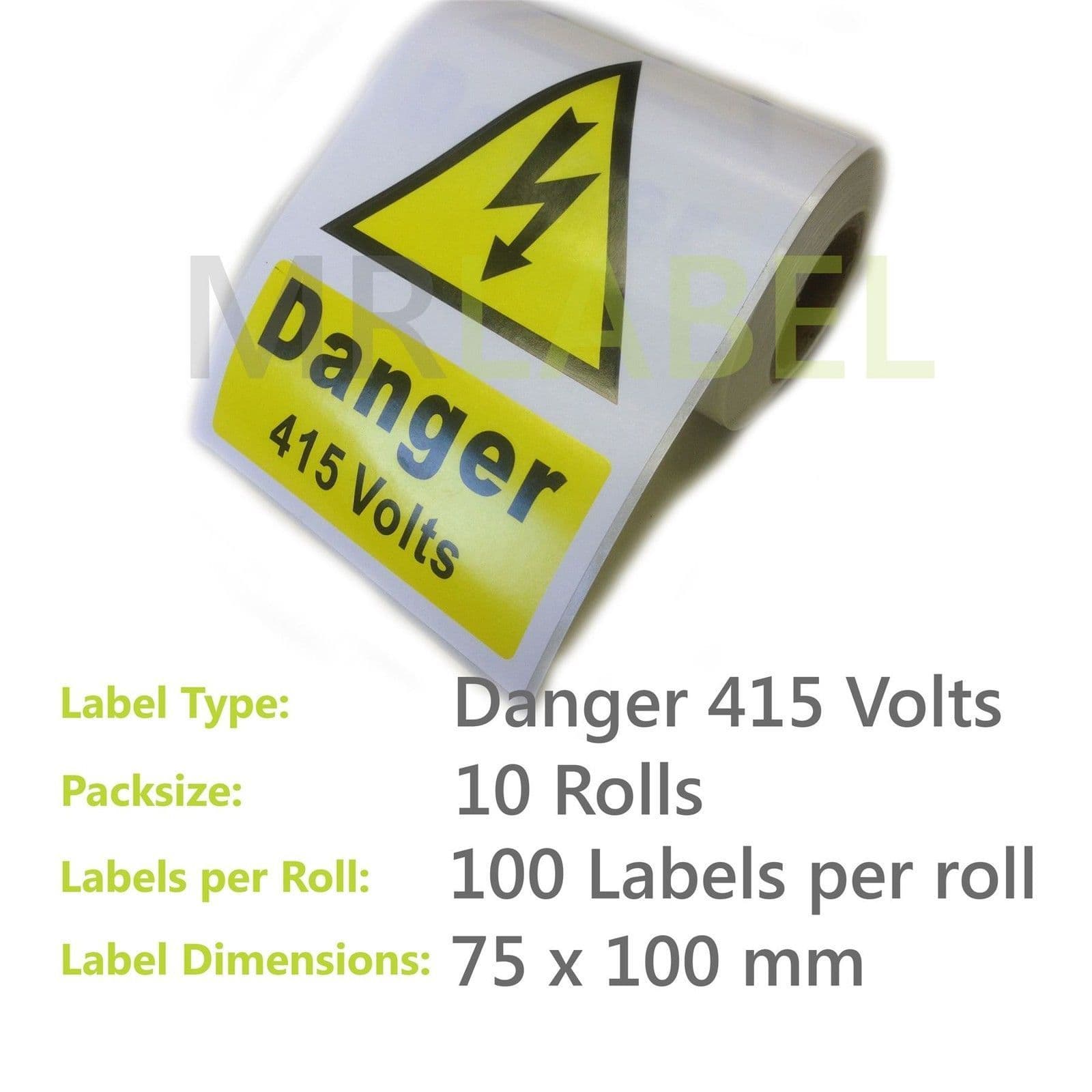 1000 DANGER 415 Volts Electrical Safety Sticky Labels 10 Rolls 75x100mm ...