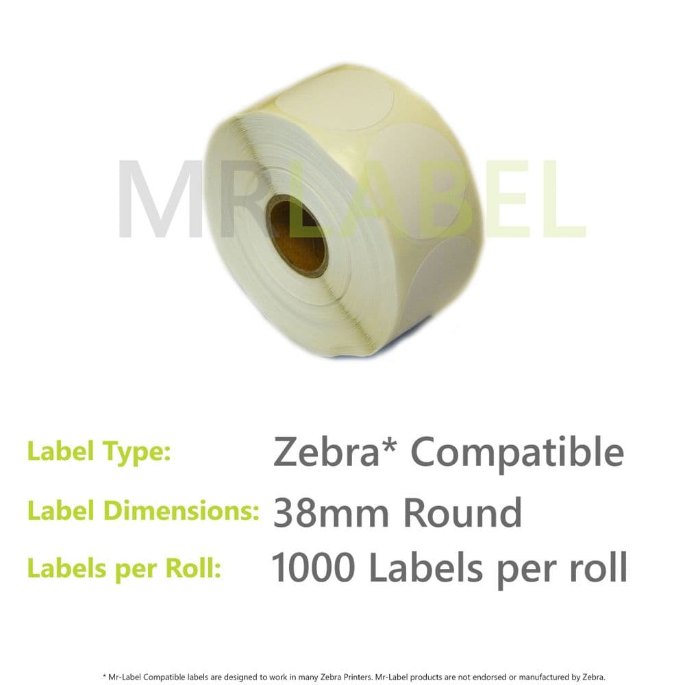 10000x Zebra Compatible Thermal Labels 10 Rolls - 38mm Round