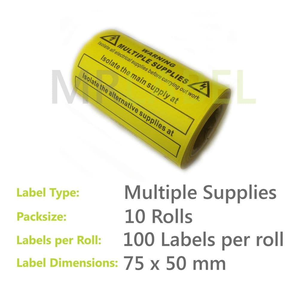 1000x Electrical Safety Multiple Supplies Warning Sticky Labels 10 ...