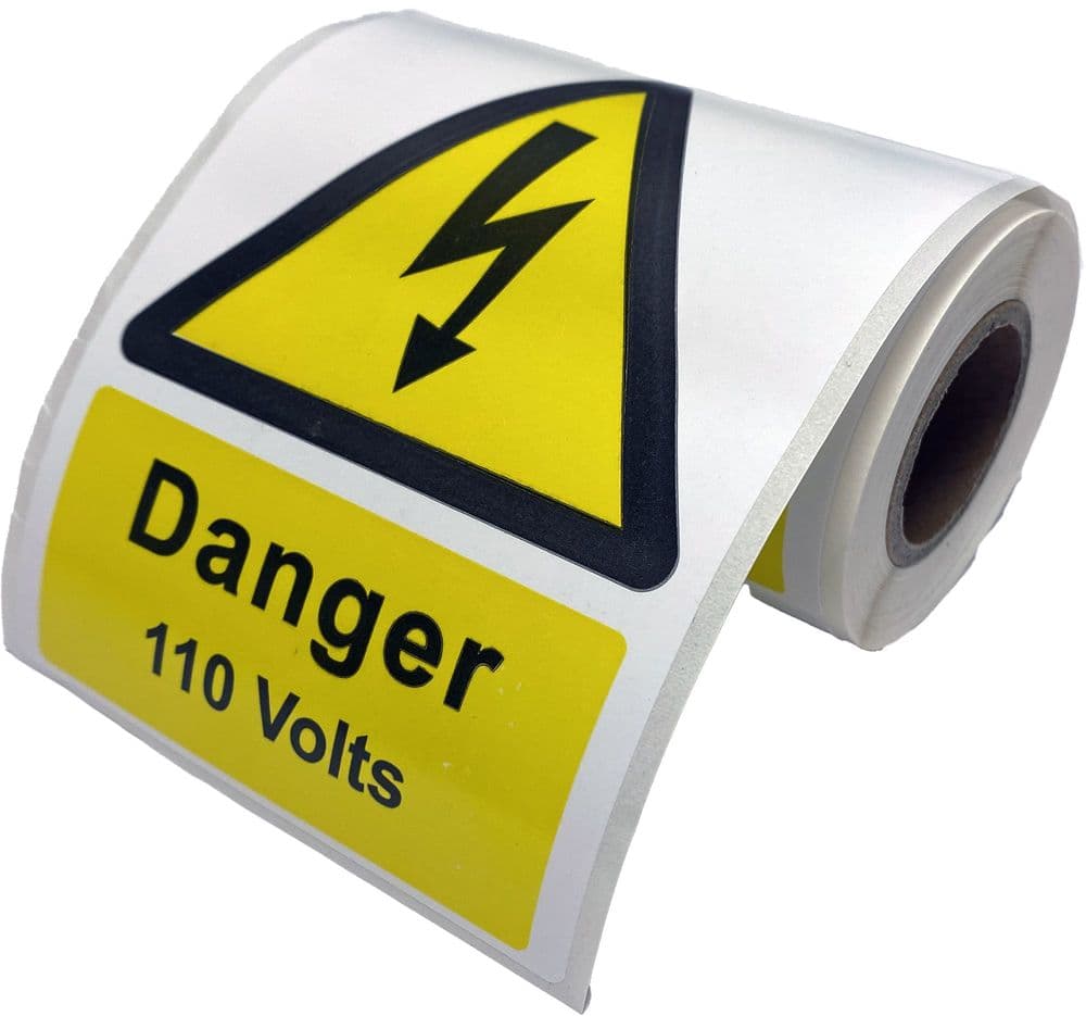 100x DANGER 110 Volts Electrical Safety Sticky Labels 1 Roll 75x100mm LARGE