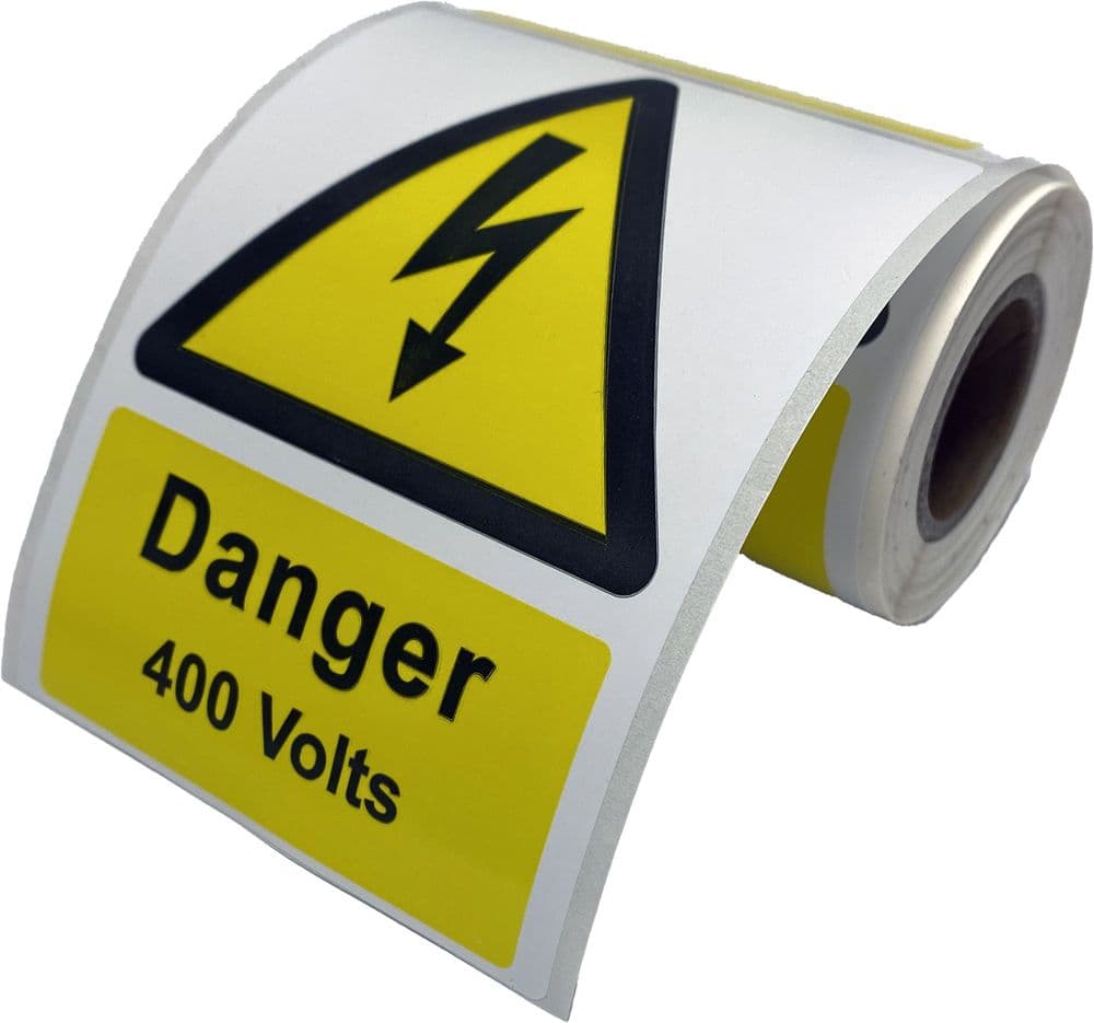 100x DANGER 400 Volts Electrical Safety Sticky Labels 1 Roll 75x100mm