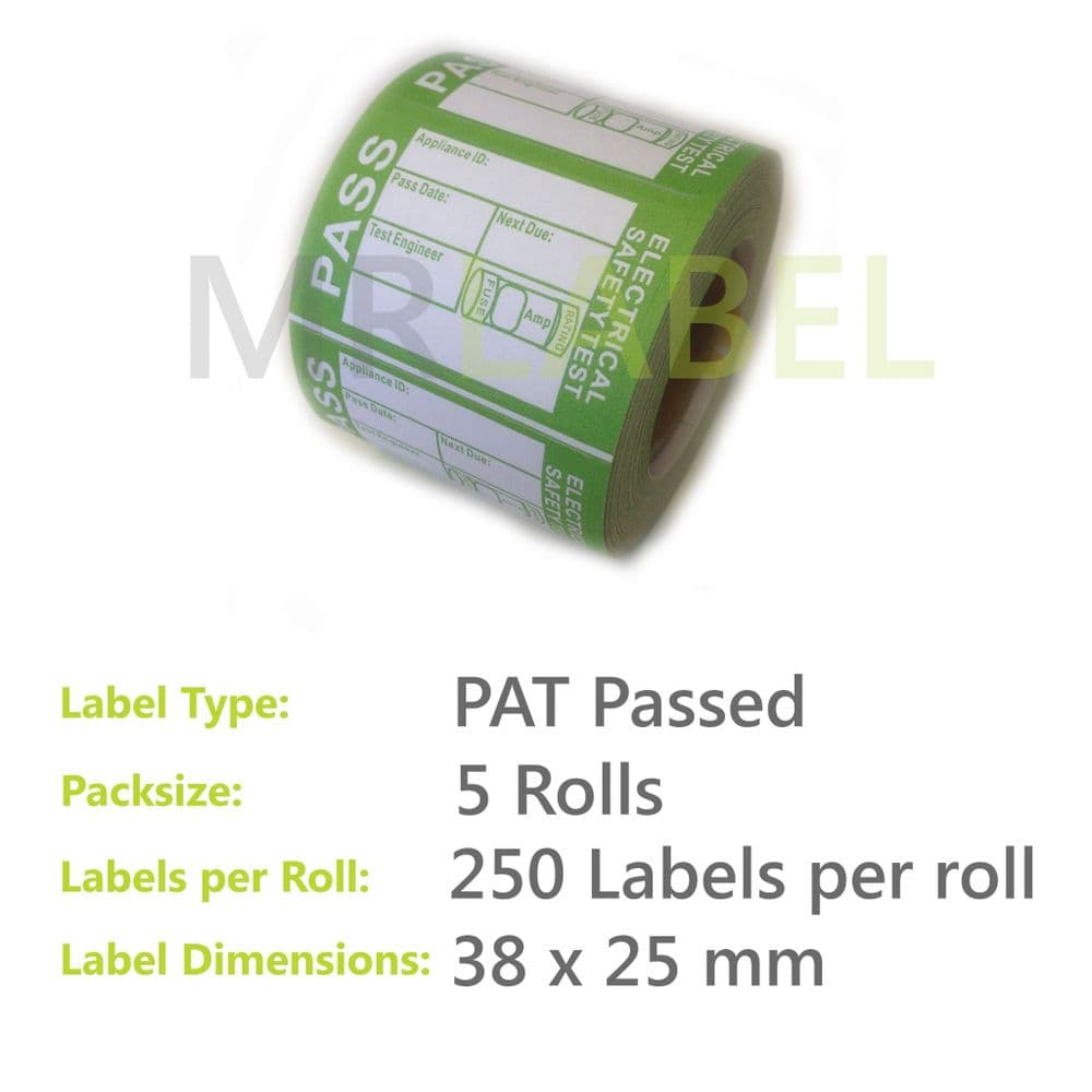 1250x PAT Test Labels PASSED Self Adhesive 5 Rolls Portable Appliance ...