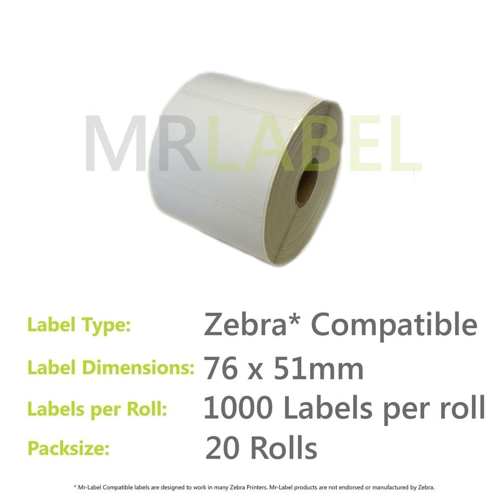 20000x Zebra Compatible Thermal Labels 20 Rolls of 1000 76x51mm