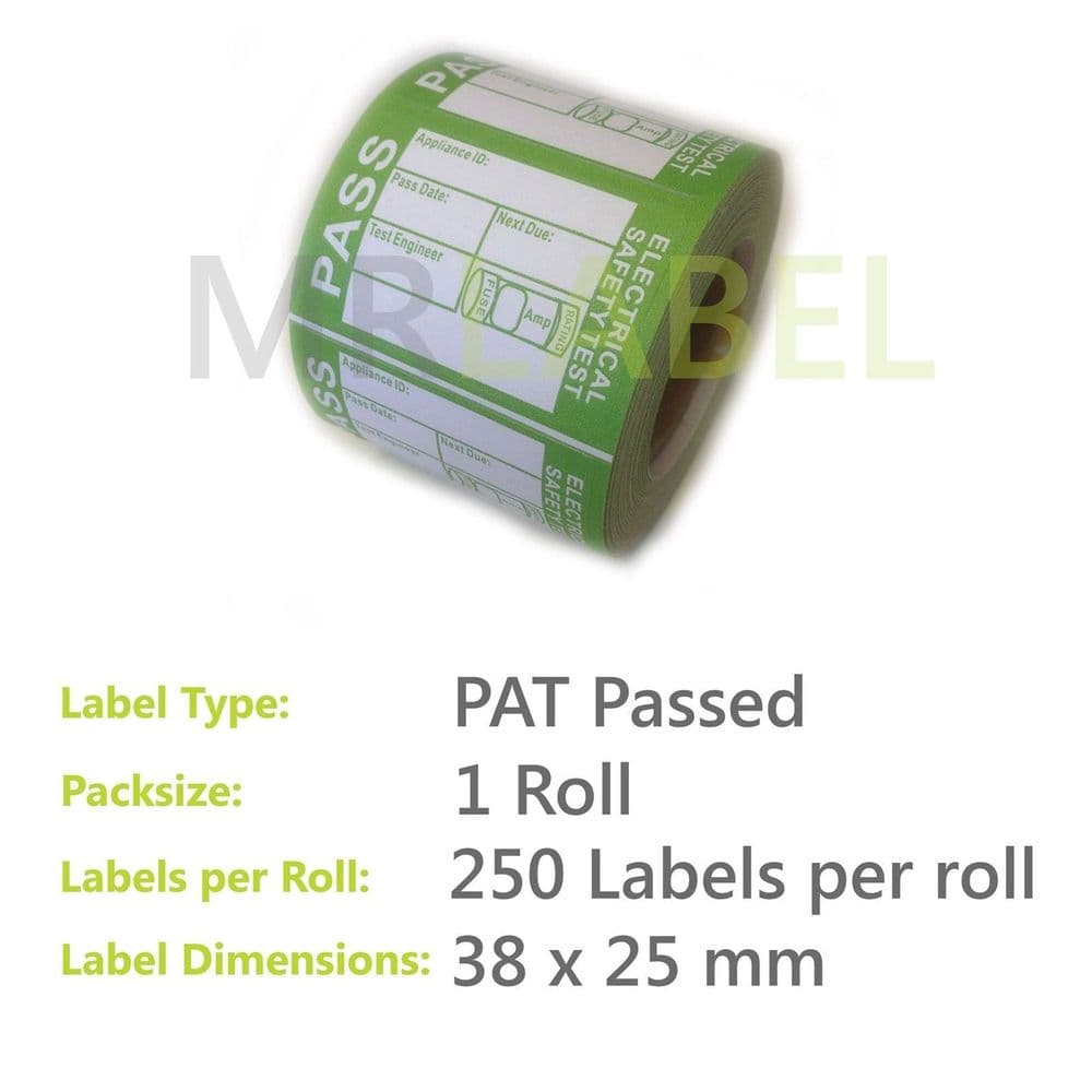 250x PAT Test Labels PASSED Self Adhesive 1 Roll Portable Appliance Testing