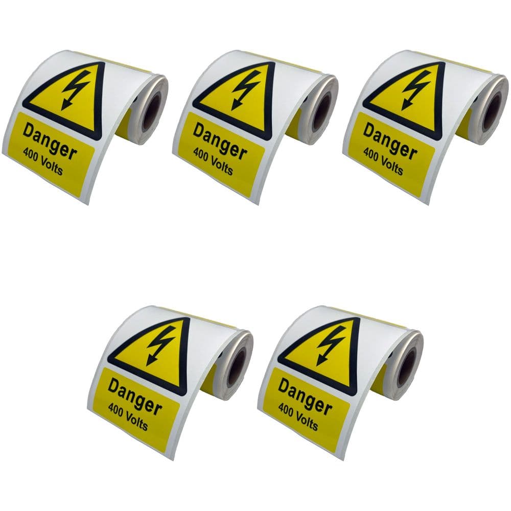 500x DANGER 400 Volts Electrical Safety Sticky Labels 5 Rolls 75x100mm