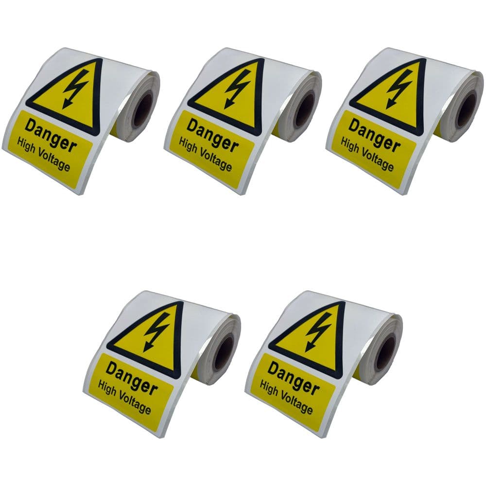 500x DANGER HIGH VOLTAGE Electrical Safety Sticky Labels 5 Rolls 75x100mm