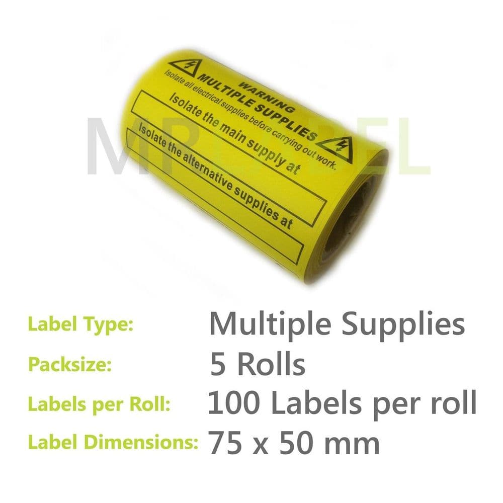 500x Electrical Safety Multiple Supplies Warning Sticky Labels 5 Rolls ...