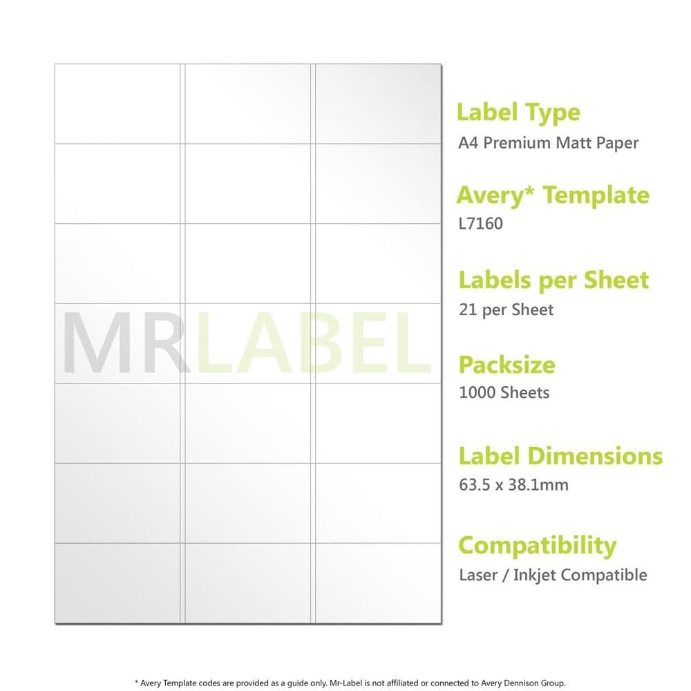 Compatible Labels - L7160/J8160 21 labels to a page 1000 sheets