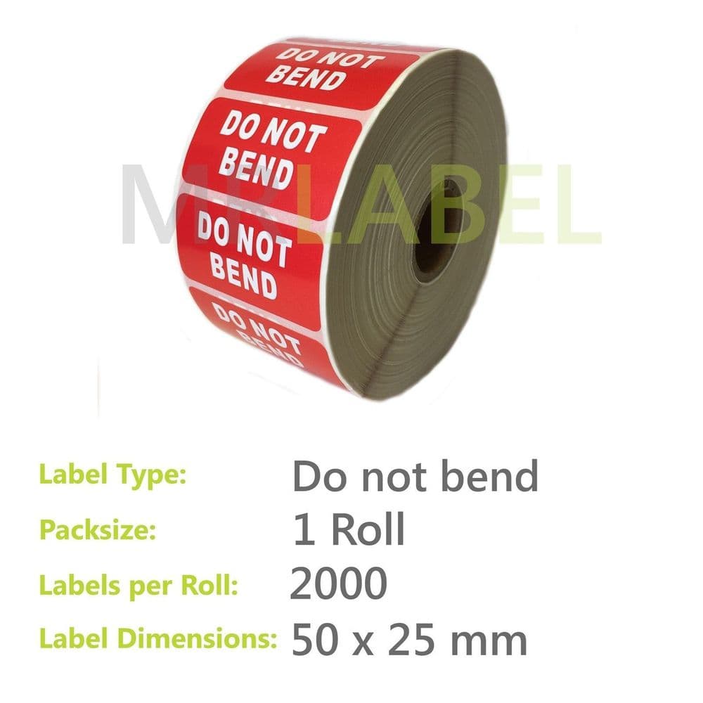 Do Not Bend Parcel Labels - Small - 50 x 25mm - 2000 Labels per Roll