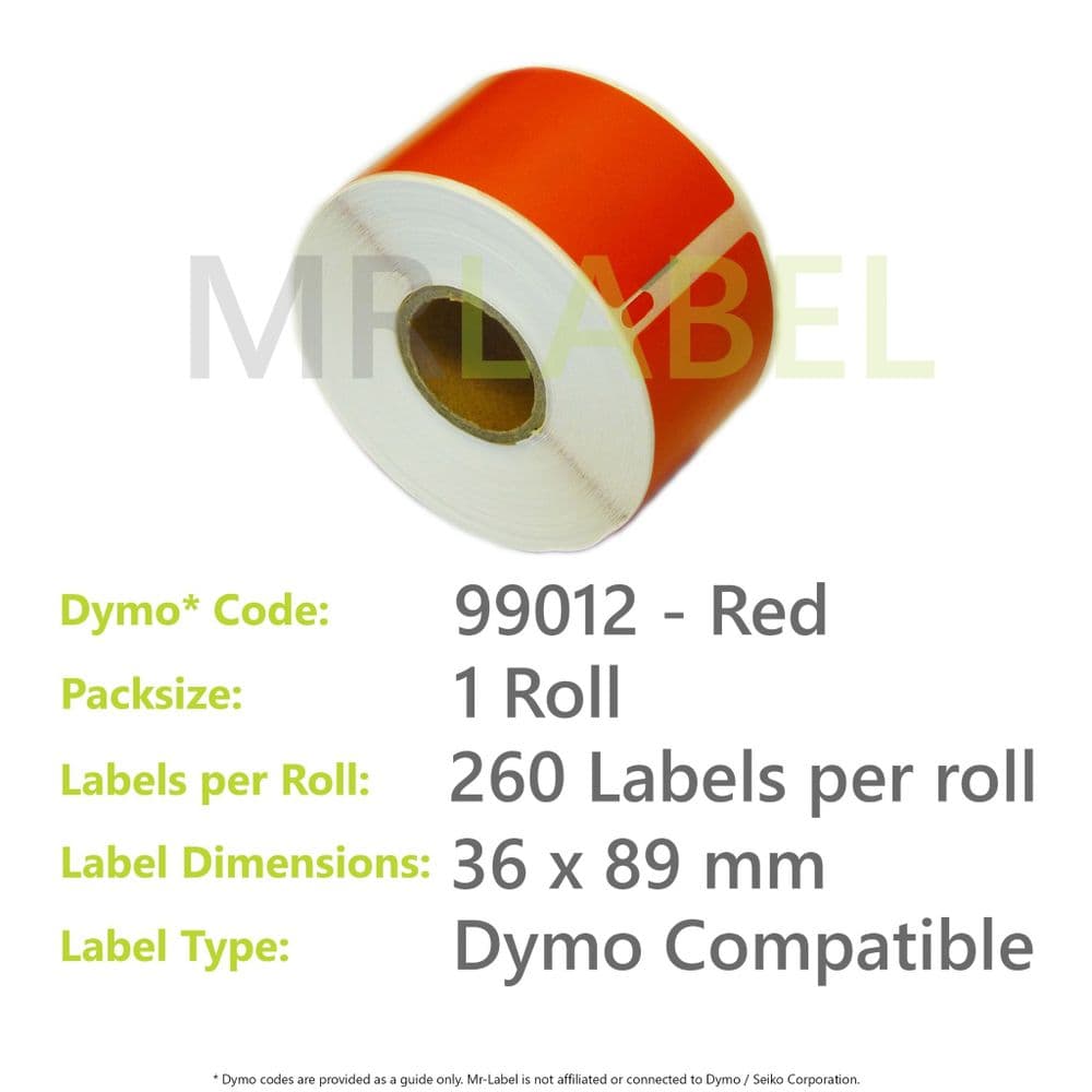 Dymo 99012 Compatible Roll Labels - Red